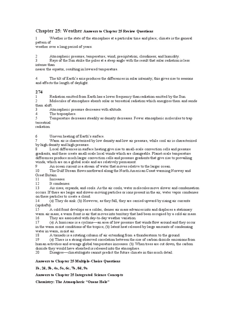 Chapter 25: Weather: Answers To Chapter 25 Review Questions | PDF