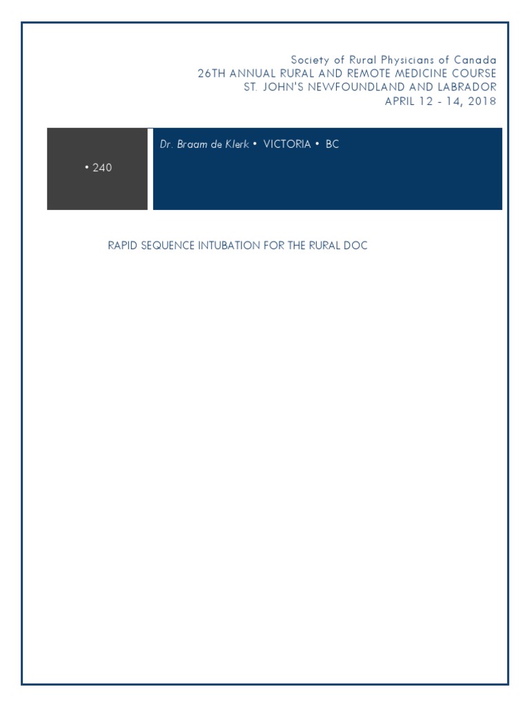 Rural Rapid Sequence Intubation Guide | PDF | Clinical Medicine ...