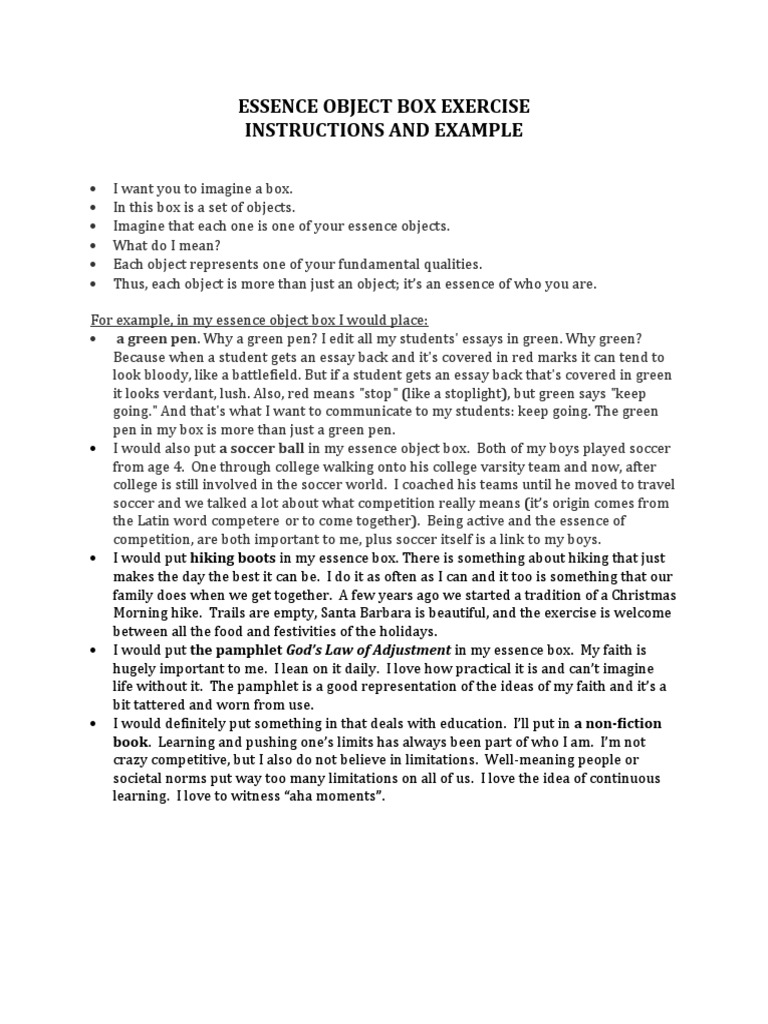 Essence Object Box Exercise | PDF