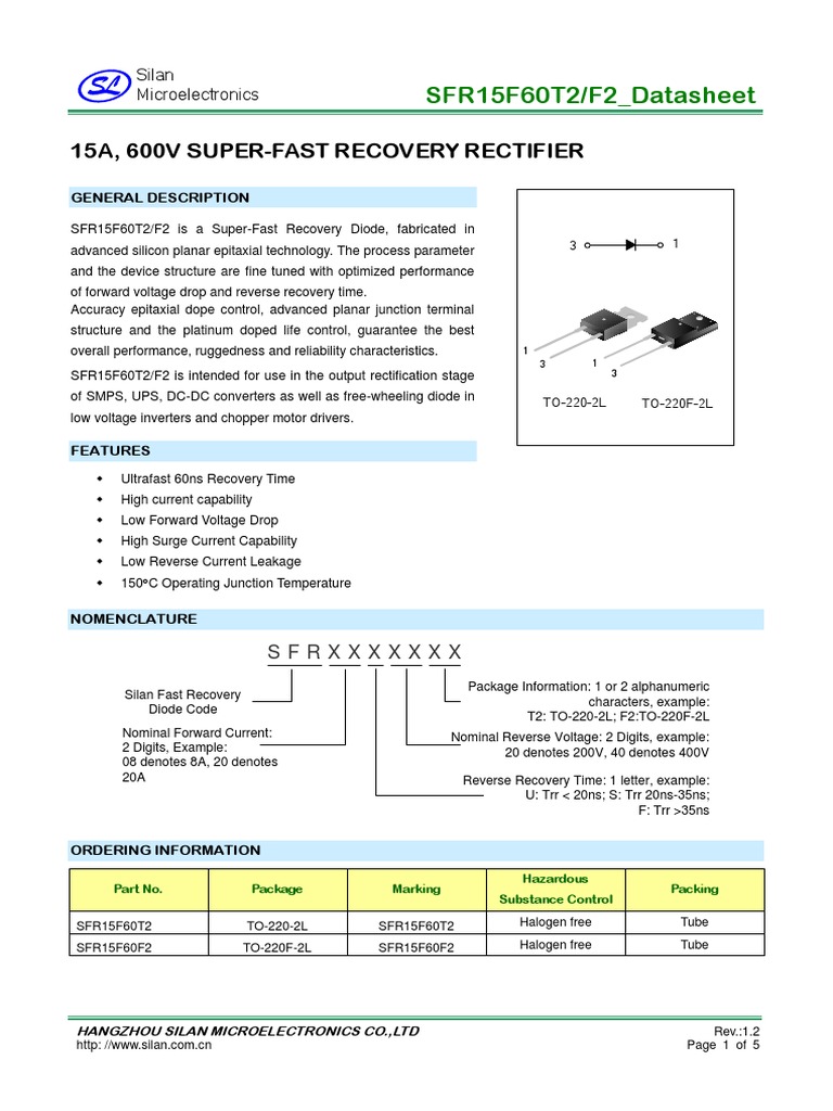 SFR15F60T2/F2 - Datasheet: 15A, 600V Super-Fast Recovery Rectifier ...