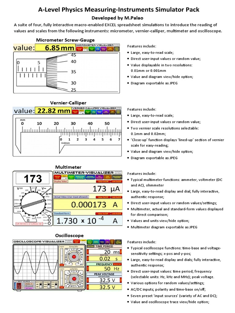 A-Level Physics Measuring-Instruments Simulator Pack: Developed by M ...