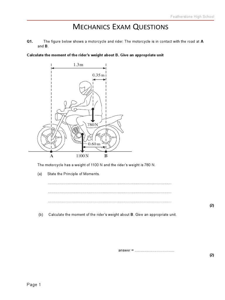Moments Exam Questions | PDF | Force | Weight