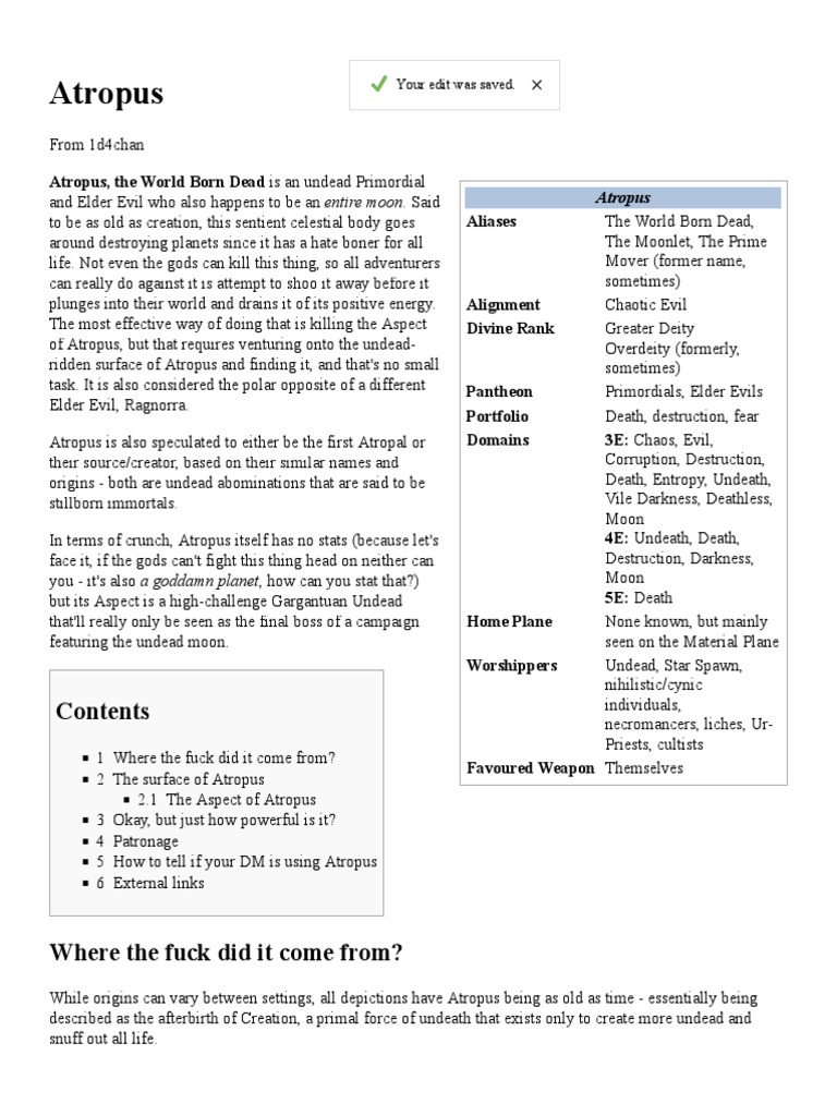 Atropus - 1d4chan | PDF | Necromancy | Creator Deity