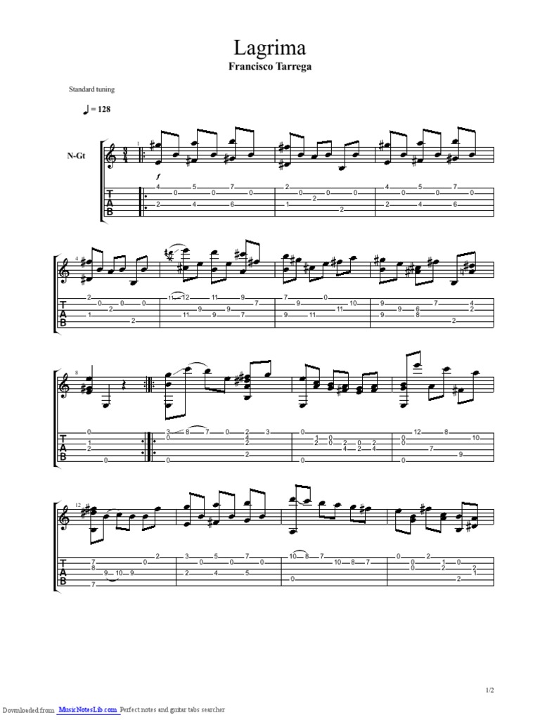 Lagrima Guitar Tab by Tarrega | PDF | Elements Of Music | Music Theory