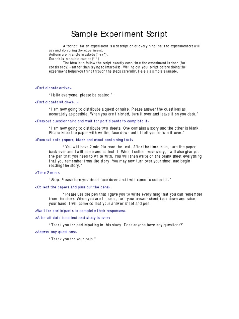 Experiment Script for Researchers | PDF | Home & Garden | Art