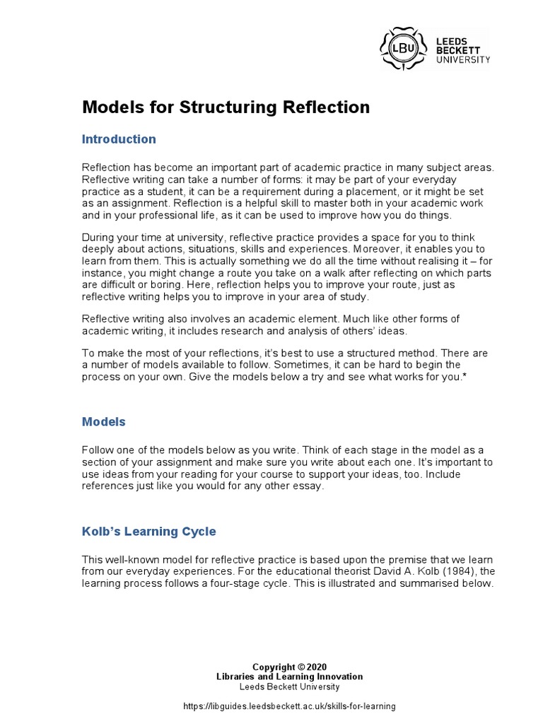 Reflective Writing Models | PDF | Reflective Practice | Psychological ...