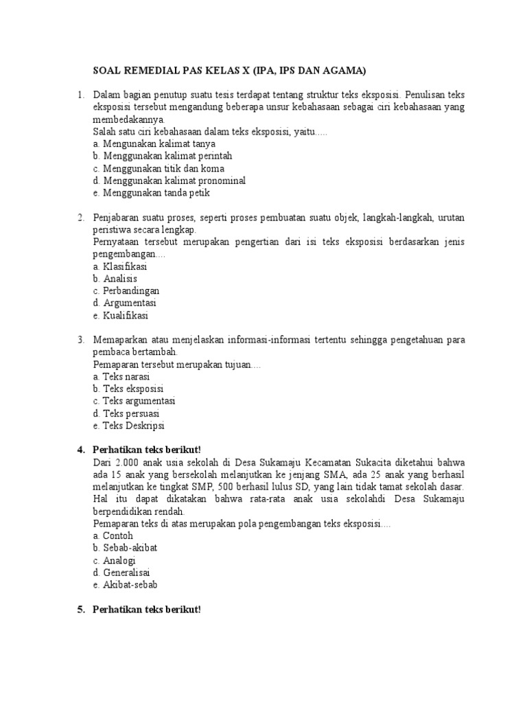 SOAL REMEDIAL PAS KELAS X 2021 Baru | PDF