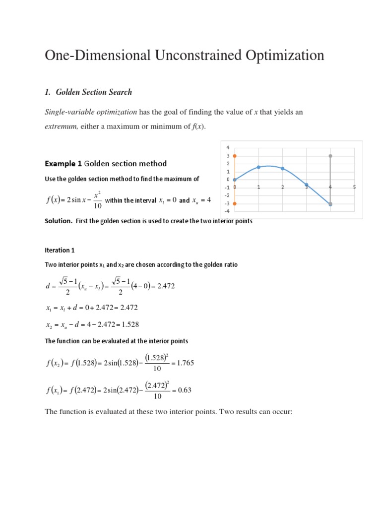 One-Dimensional Unconstrained Optimization: Example 1 Golden Section Method | PDF | Computer ...