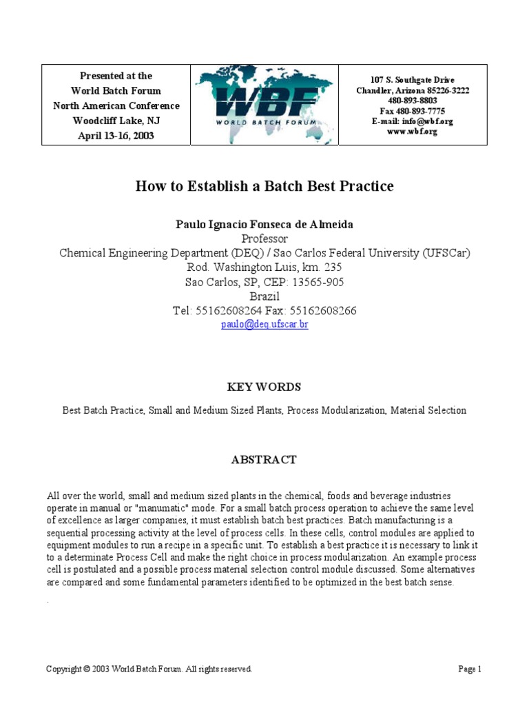 How To Establish A Batch Best Practice | PDF | Valve | Modularity