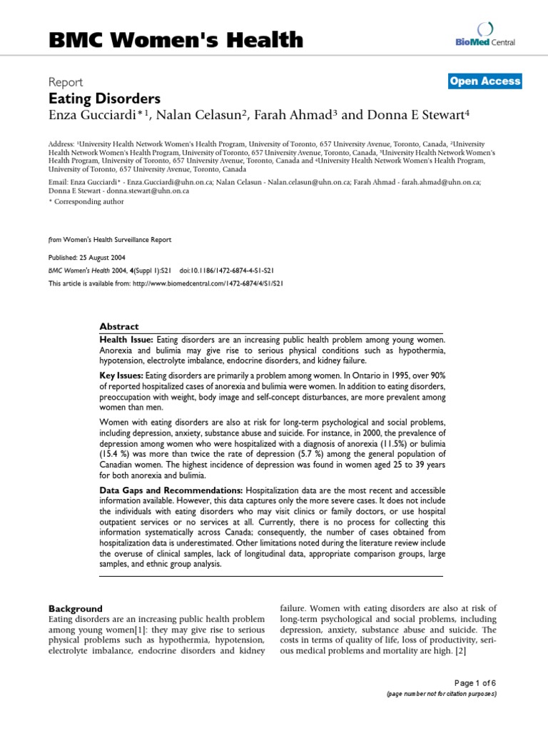 BMC Women's Health: Eating Disorders | PDF | Eating Disorder | Bulimia ...