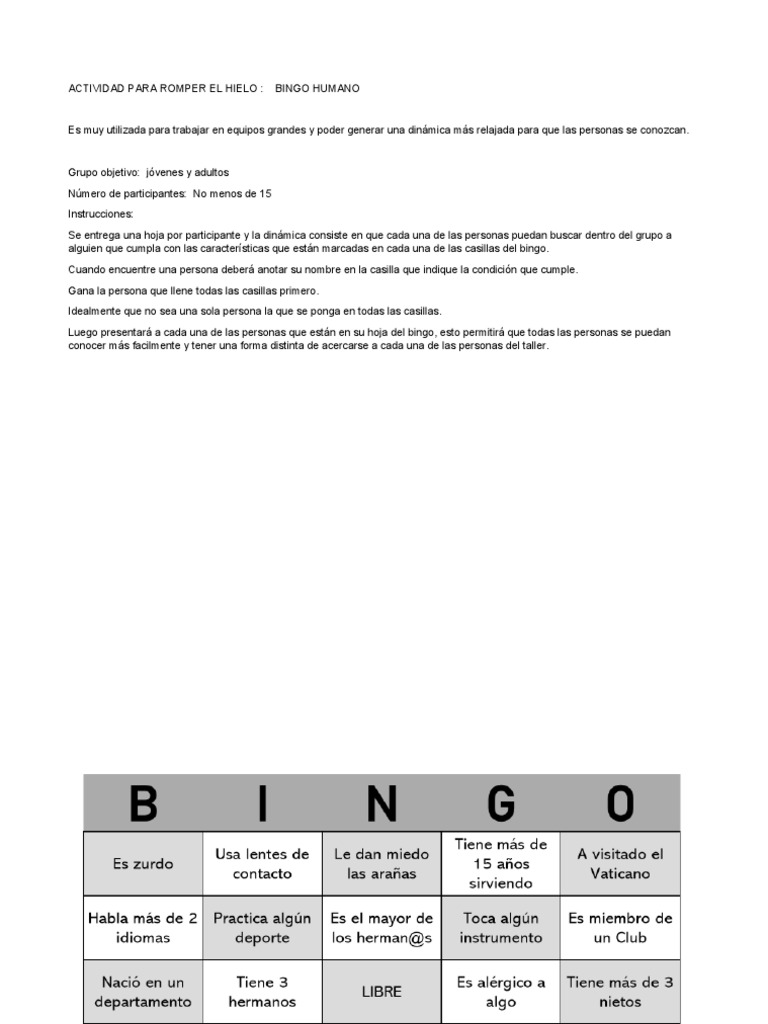 Bingo Humano, Rompehielo | PDF