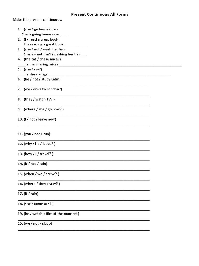 Present Continuous All Forms Exercise 1 | PDF