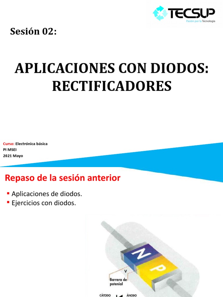 S02 - Aplicacion de Diodos - Rectificador Media y Onda Completa v8 2018abril PI MSEI | PDF ...