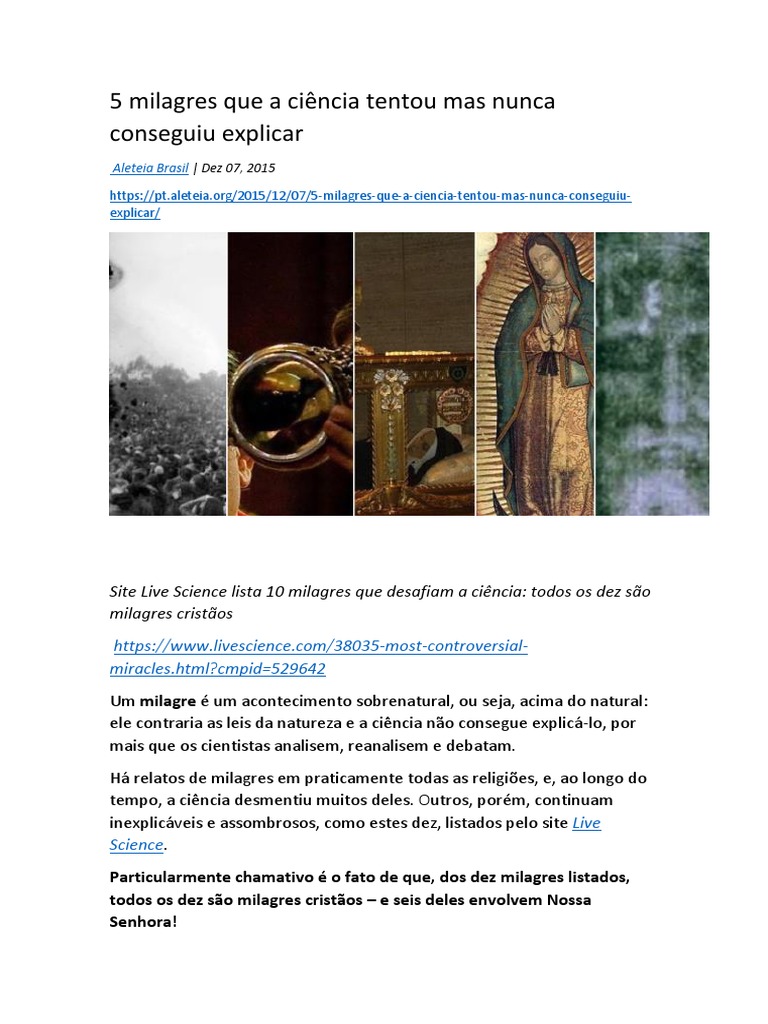 5 Milagres Que A Ciencia Tentou Mas Nunca Conseguiu Explicar Pdf