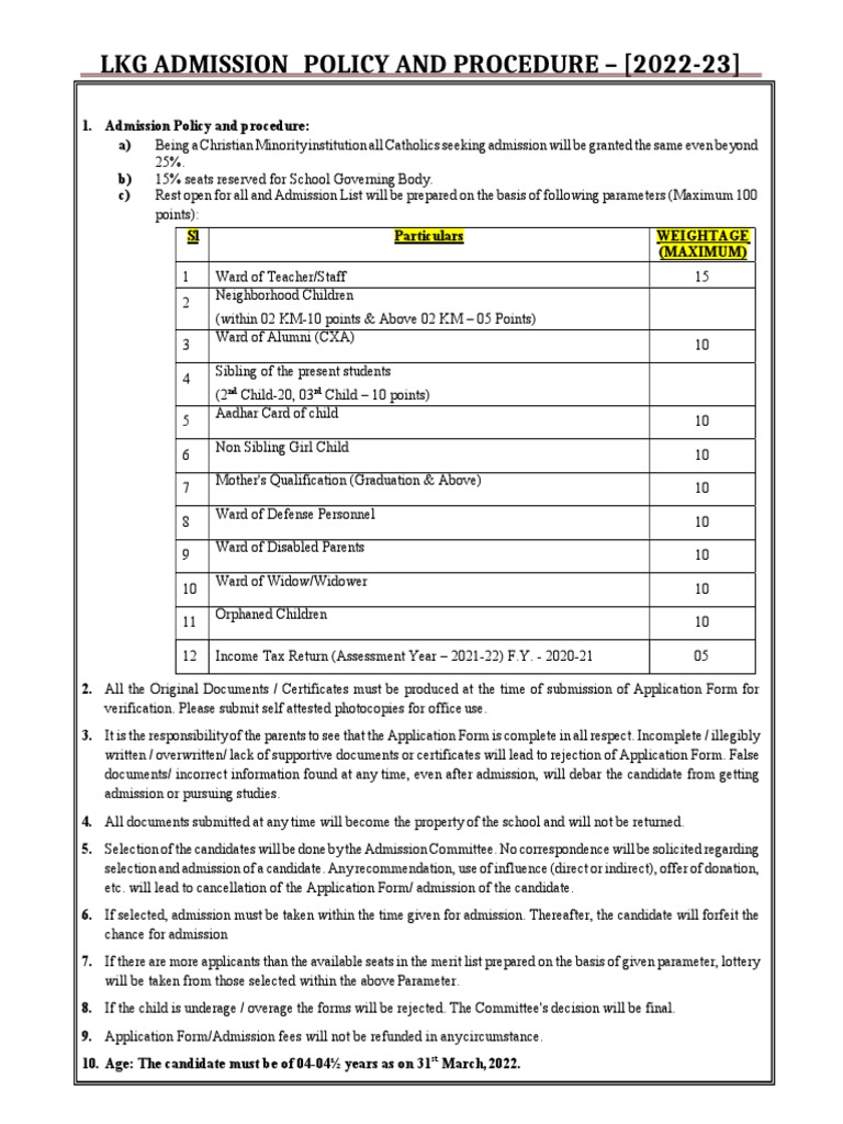 LKG Admission Notice | PDF | Government
