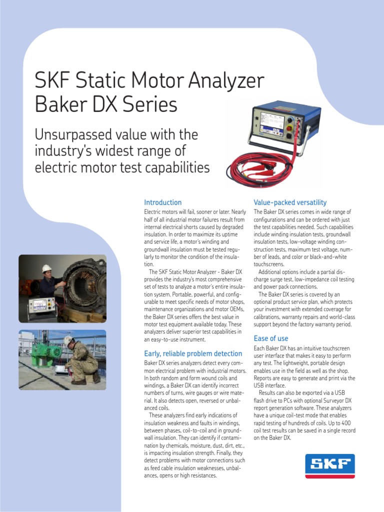 SKF Static Motor Analyzer Baker DX Series | PDF | Electric Motor | Hertz