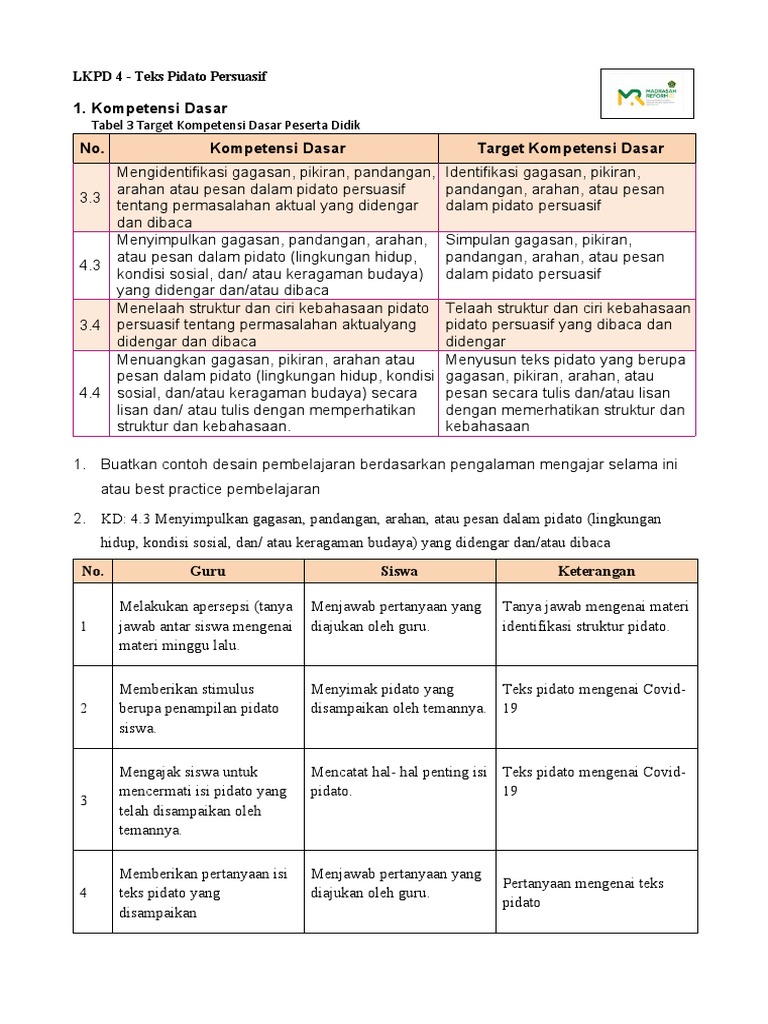 LKPD Teks Pidato Persuasif - Kelompok 1 | PDF