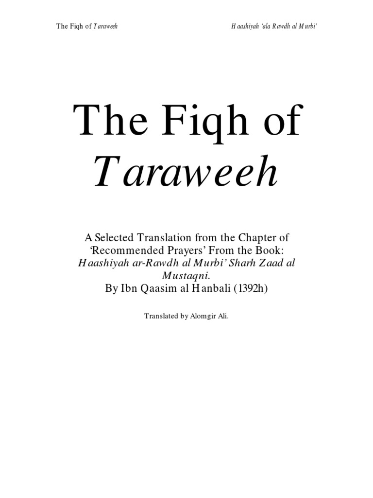 The Fiqh of Taraweeh | PDF | Hadith | Semitic Words And Phrases