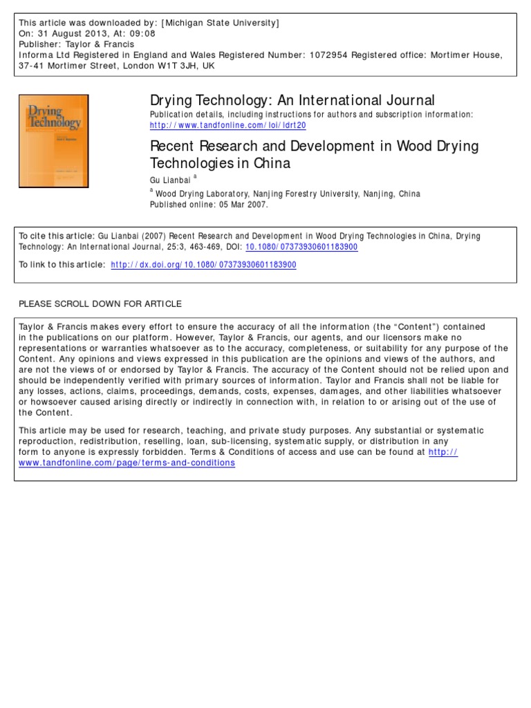 Recent Research and Development in Wood Drying | PDF | Lumber | Wood