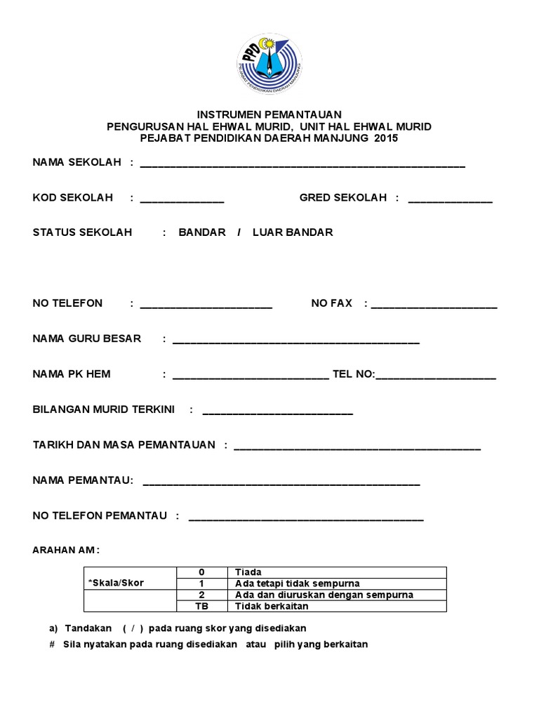 Instrumen Pemantauan Unit Hem 2015 | PDF