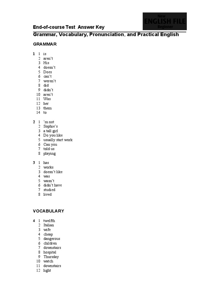 English Test Answer Key | PDF | Speech | Applied Linguistics