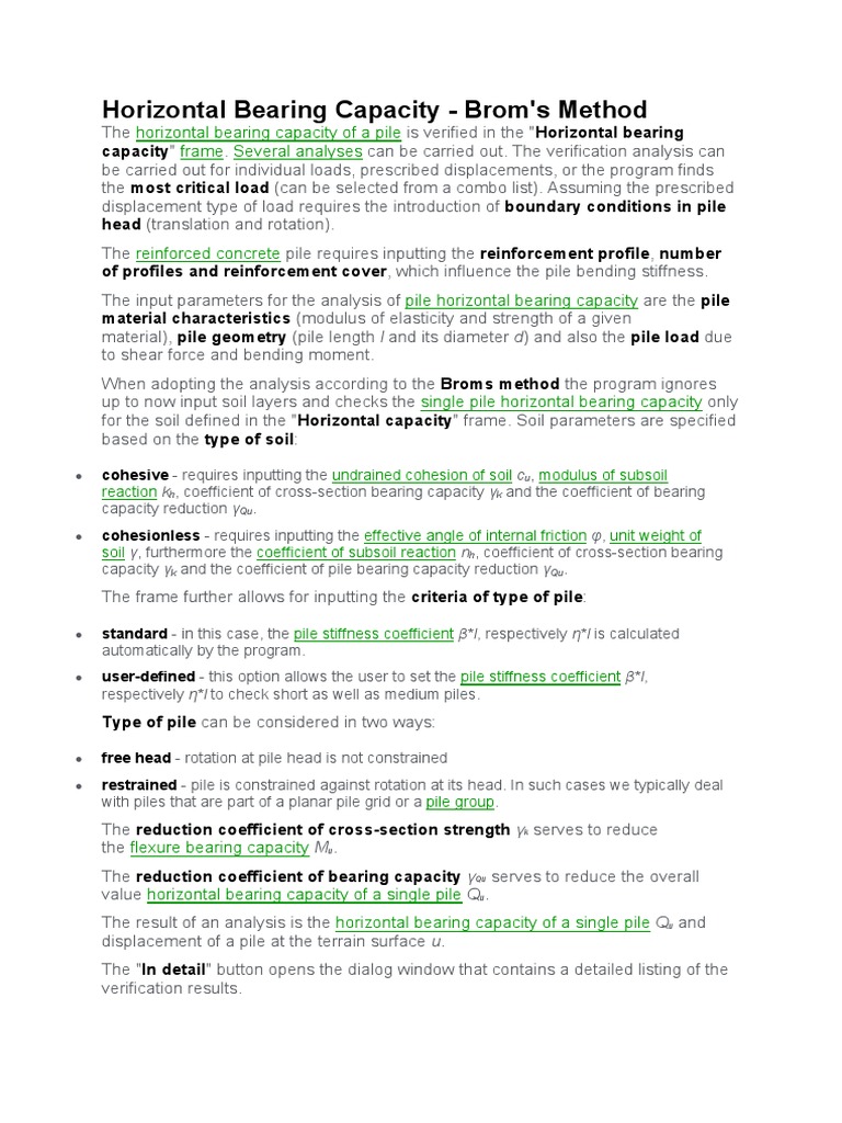 Horizontal Bearing Capacity: Brom's Method | PDF | Deep Foundation ...