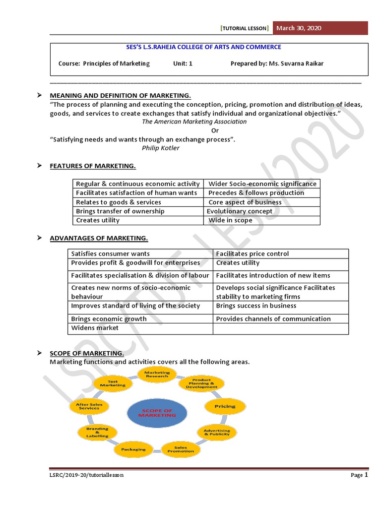 FYBMS SEM II Principles of Marketing Tutorial Sessions Unit I II III IV | PDF | Marketing ...
