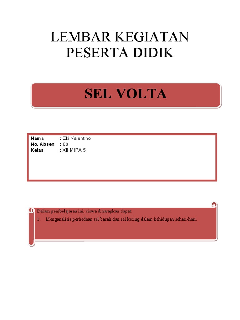 LKPD Sel Volta | PDF | Sains & Matematika