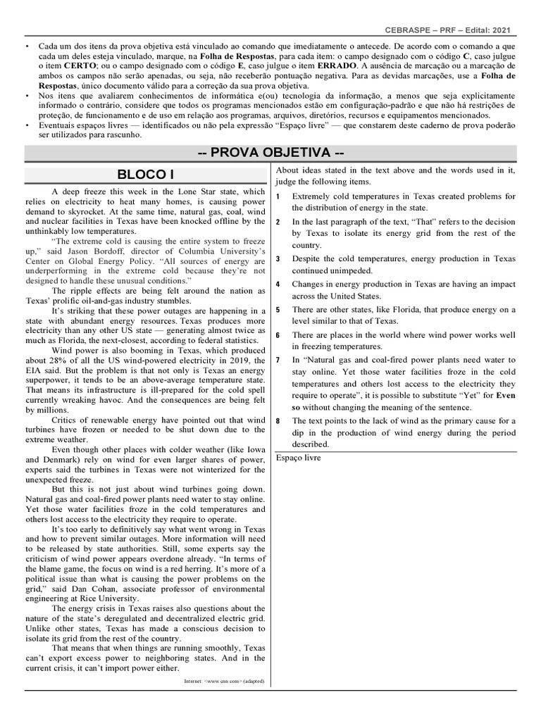 Prova PRF 2021 | PDF | Tráfego | Polícia