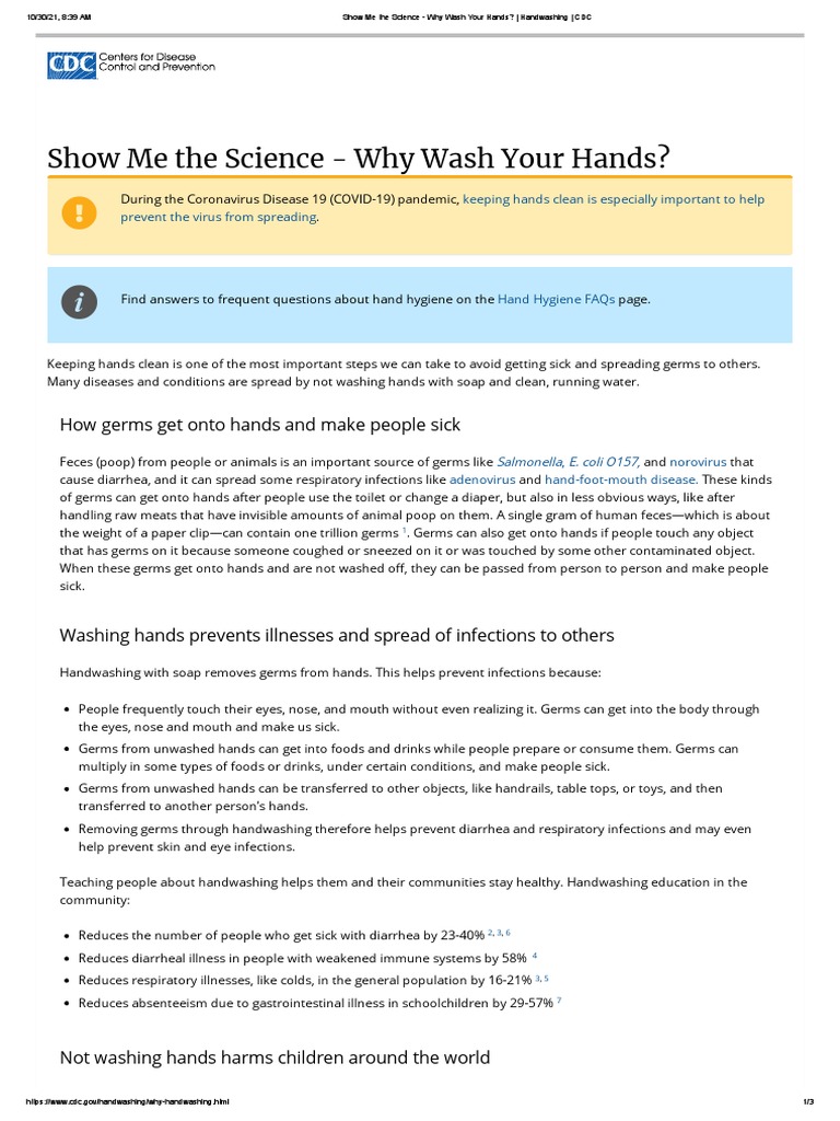 Show Me The Science - Why Wash Your Hands - Handwashing - CDC | PDF ...