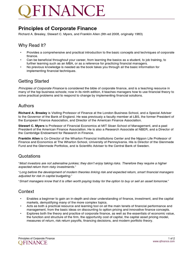 Principles of Corporate Finance Principl | PDF | Option (Finance) | Risk