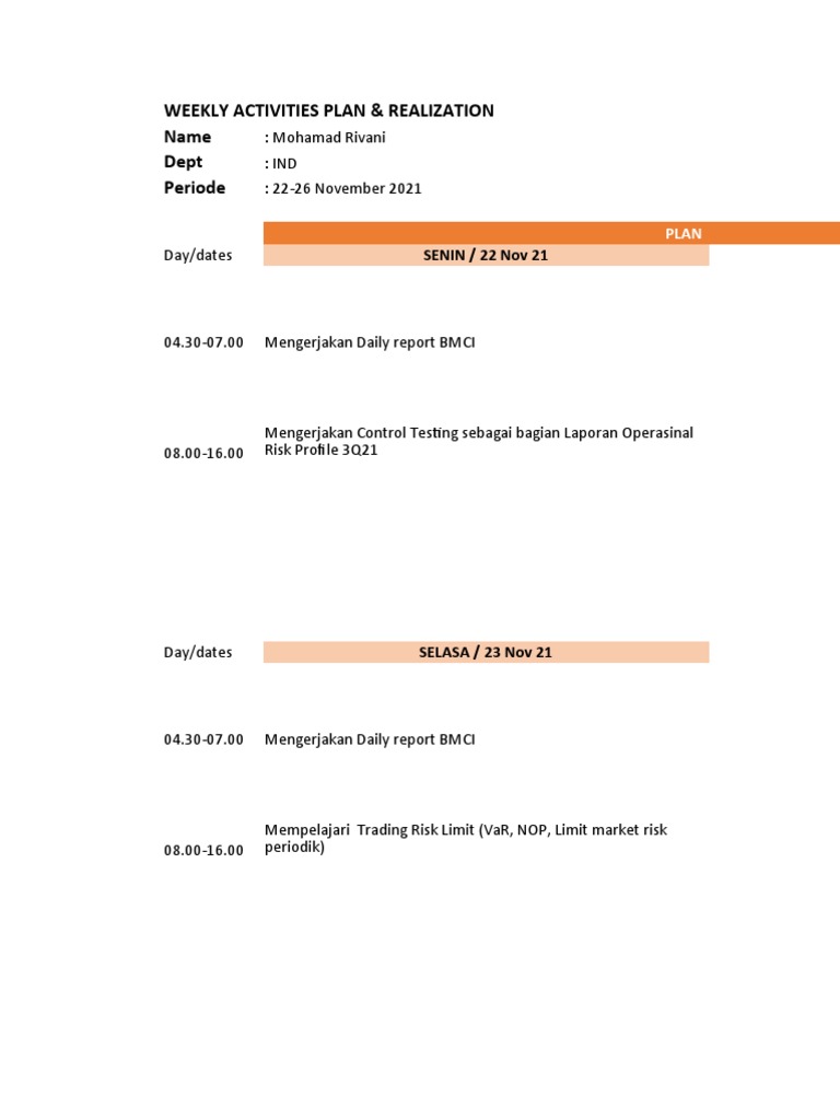Weekly Work Sheet Template | PDF | Financial Economics | Financial Markets