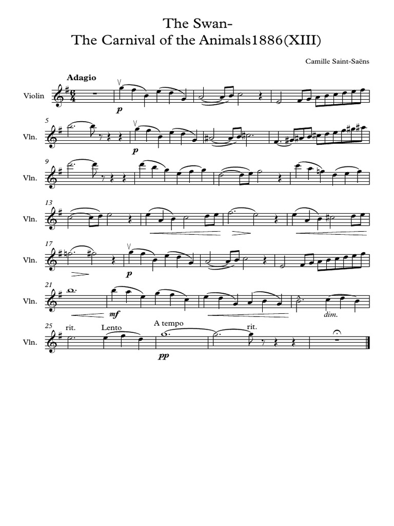 The Carnival of The Animals - XIII The Swan - Full Score | PDF ...