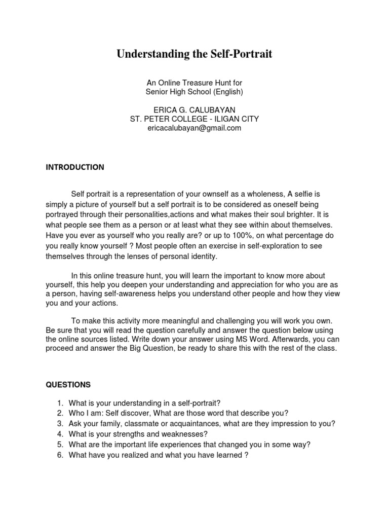 Understanding The Self-Portrait: Questions | PDF | Drawing | Creativity