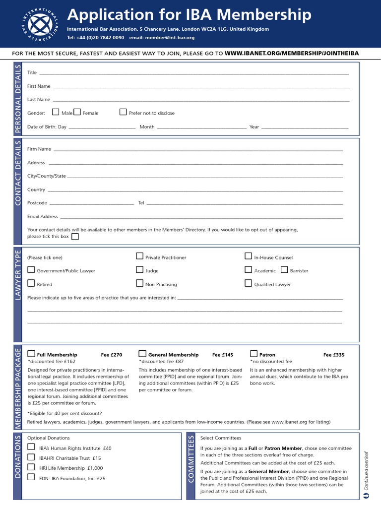 IBA Membership Application Form | PDF | Lawyer | Barrister