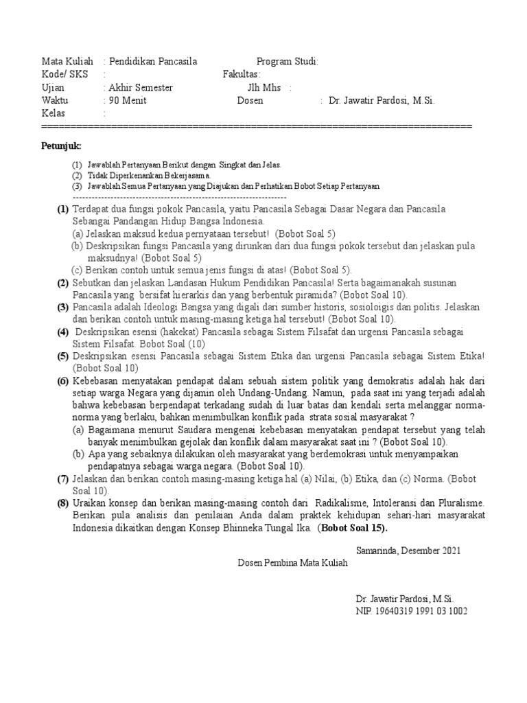 Soal UAS Pendidikan Pancasila | PDF