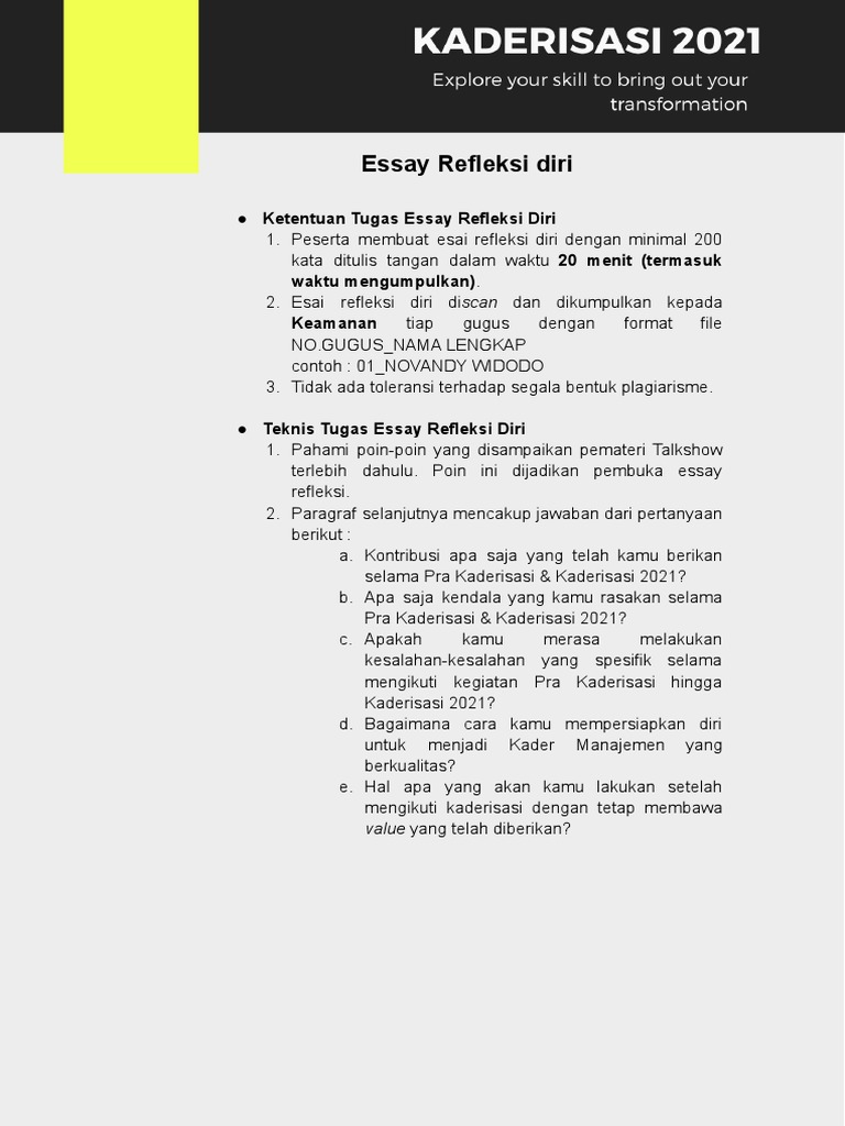 Panduan Menulis Essay Refleksi Diri | PDF | Karier & Perkembangan | Seni