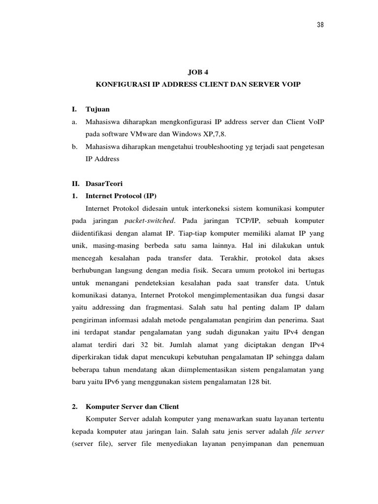 Job 4 - Konfigurasi IP Address Client Dan Server VoIP | PDF | Komputer