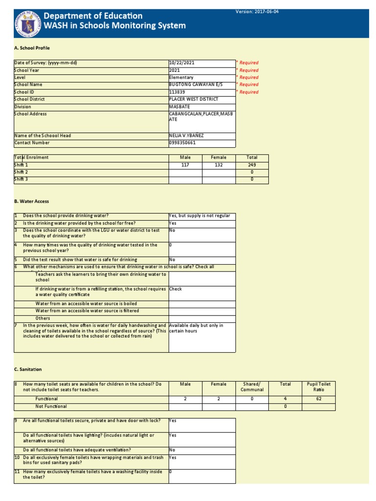 Wins Monitoring System (Bugtong Cawayan Es) 2020 | PDF | Sanitation ...