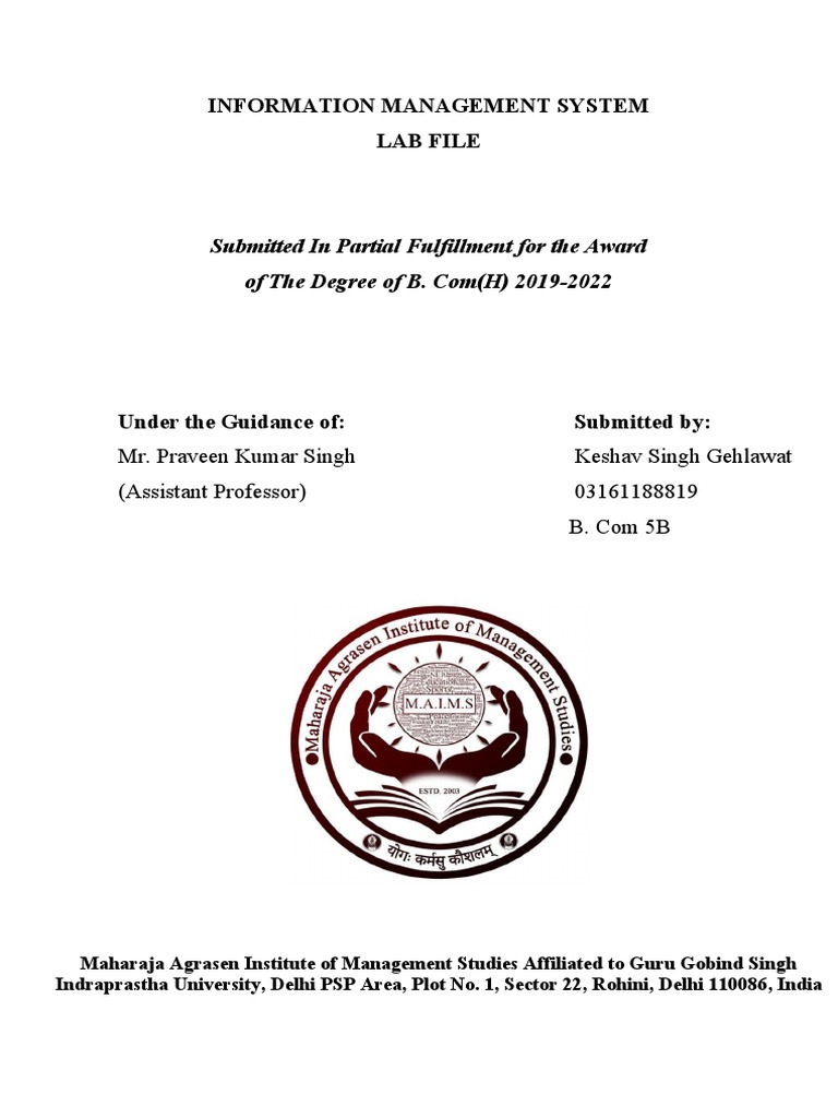 Keshav 03161188819 Ism Lab File Final | PDF | My Sql | Computer Data