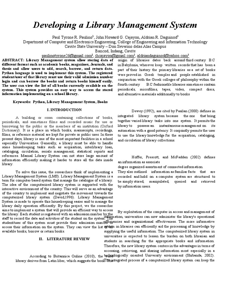 Developing A Library Management System | Download Free PDF | Libraries | Python (Programming ...