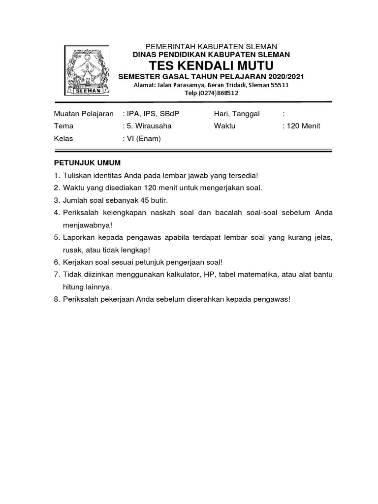 K6 Tema 5 - IPA IPS SBDP - Soal | PDF