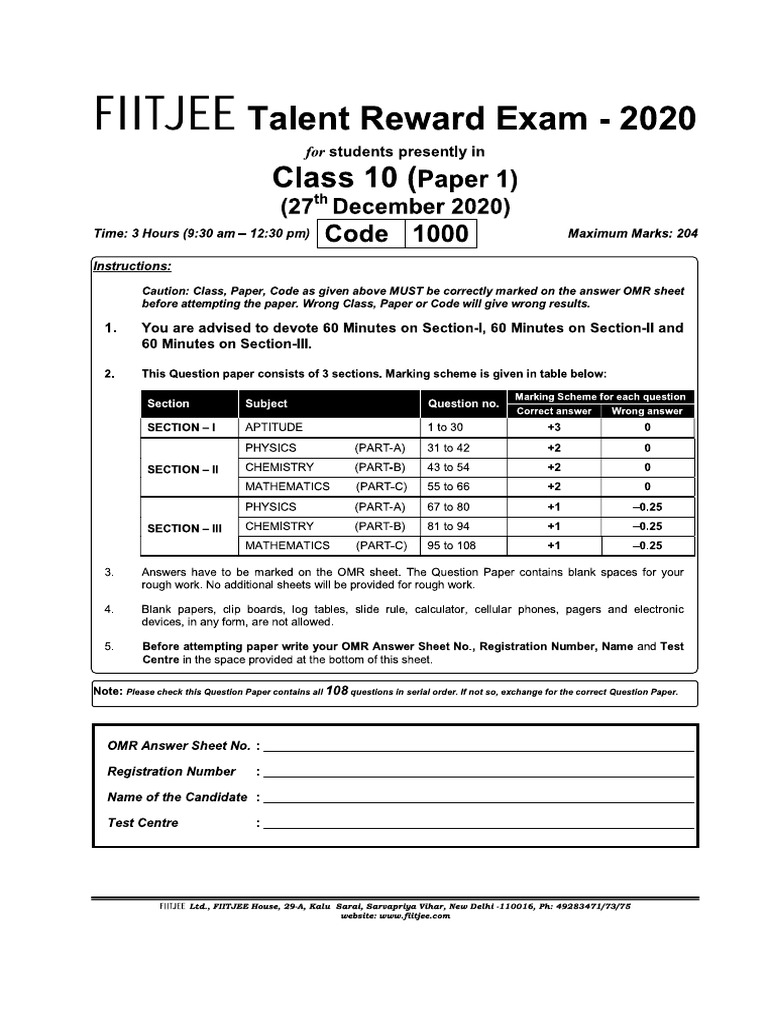 2020 Ftre Question Paper 1 | PDF