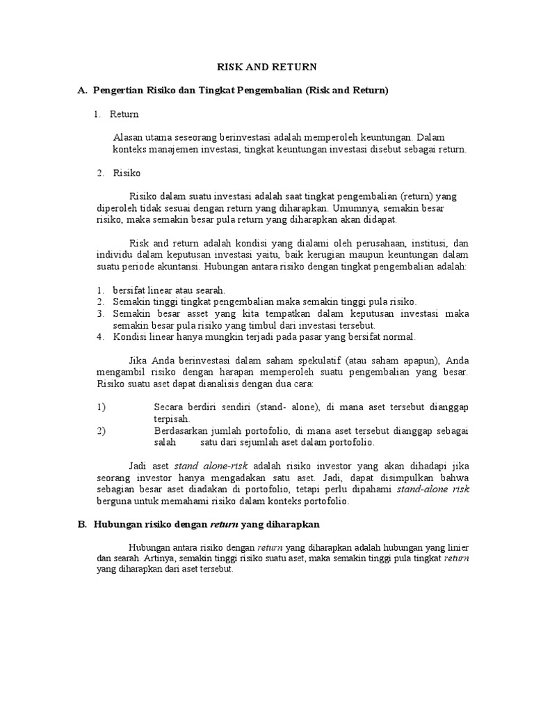Risk and Return | PDF | Bisnis | Pengelolaan Keuangan & Uang