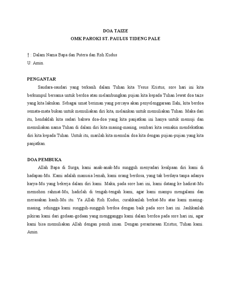Doa Taize Omk Tideng Pale | PDF | Agama & Spiritualitas