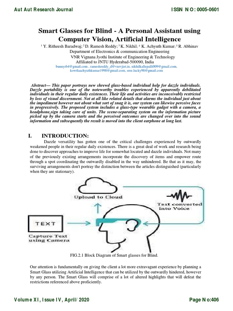 Smart Glasses For Blind - A Personal Assistant Using Paper | PDF ...