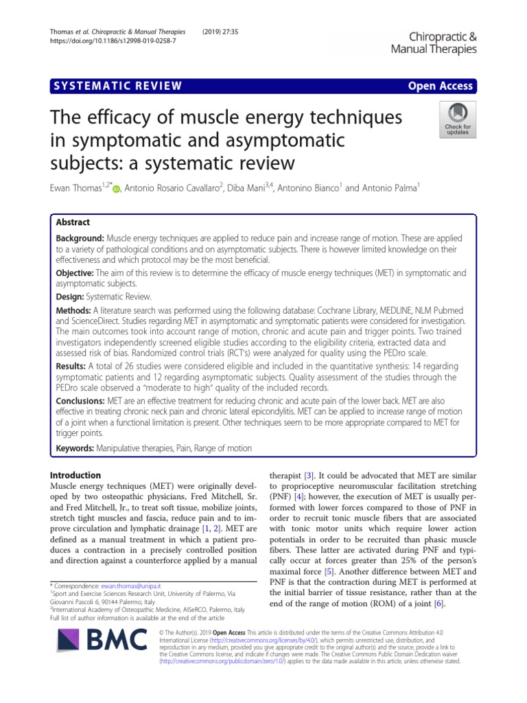 The Efficacy of Muscle Energy Techniques | PDF | Systematic Review ...