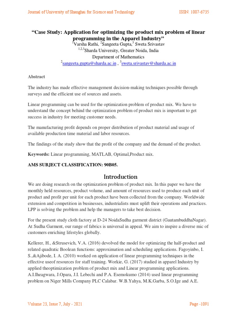 Case Study Application For Optimizing The Product Mix Problem of Linear Programming in The ...