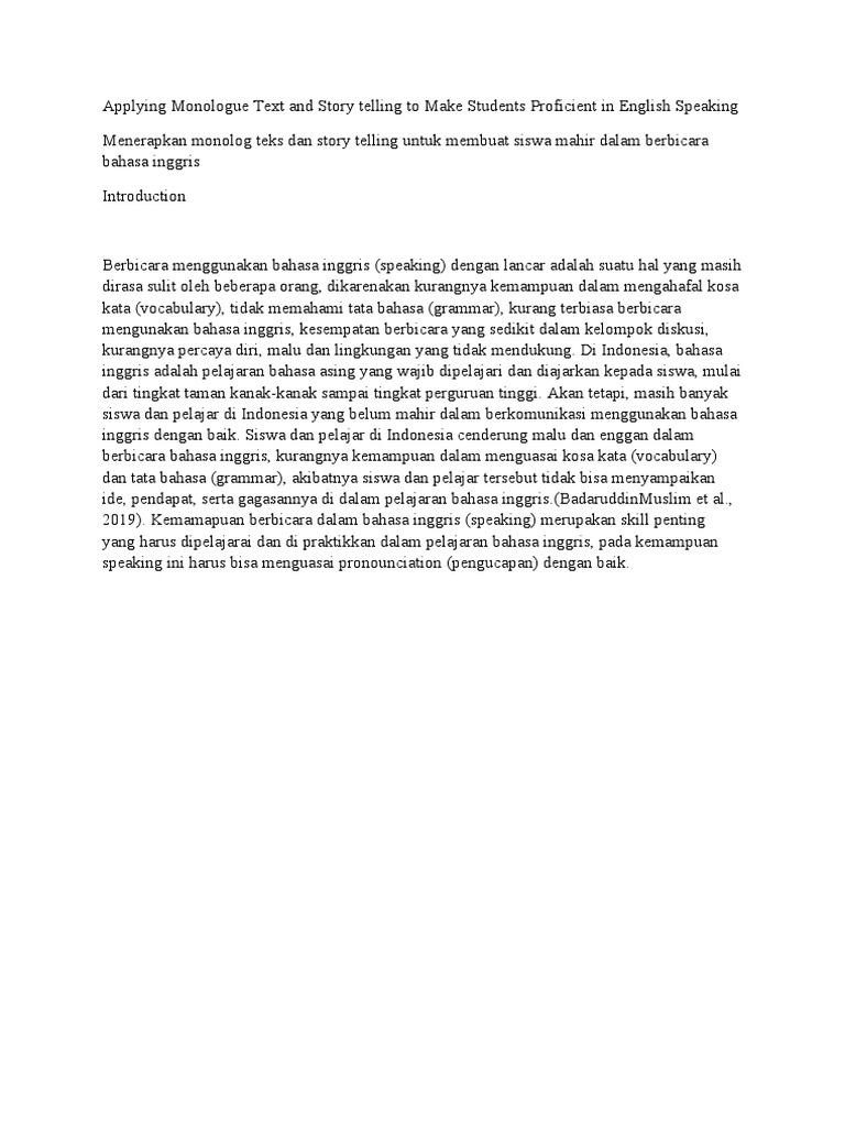 Applying Monologue Text and Story Telling To Make Students Proficient ...