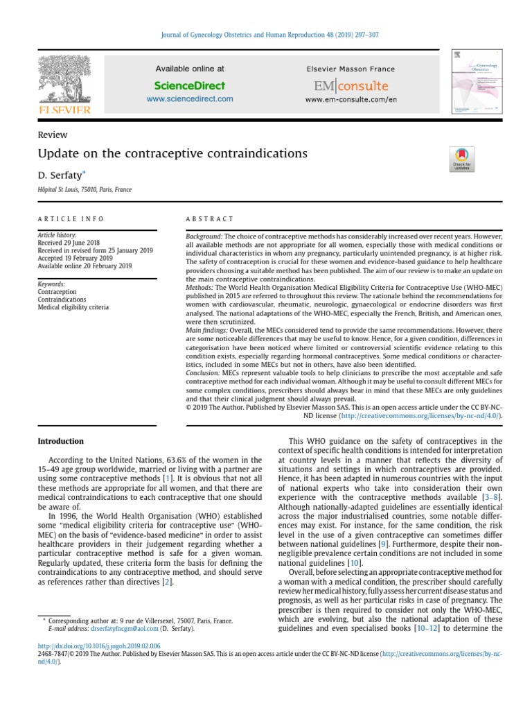 Update On The Contraceptive Contraindications: Sciencedirect | PDF ...
